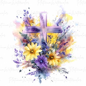 Lent Symbols JPG, Catholic Lent, Cross Clipart, Watercolor Digital Art ...