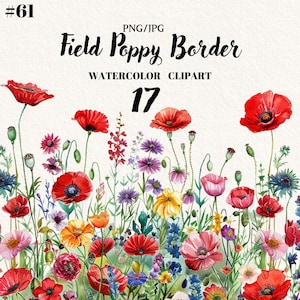 Digital Watercolor Poppy Borders, Instant Download Clipart Set ...