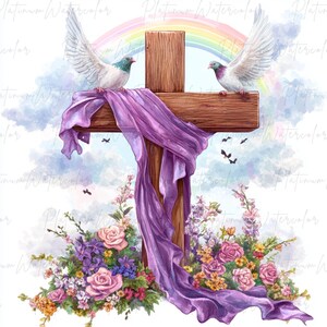 Cross With Purple Fabric Draped Over It, Easter Cross Clipart, Digital ...