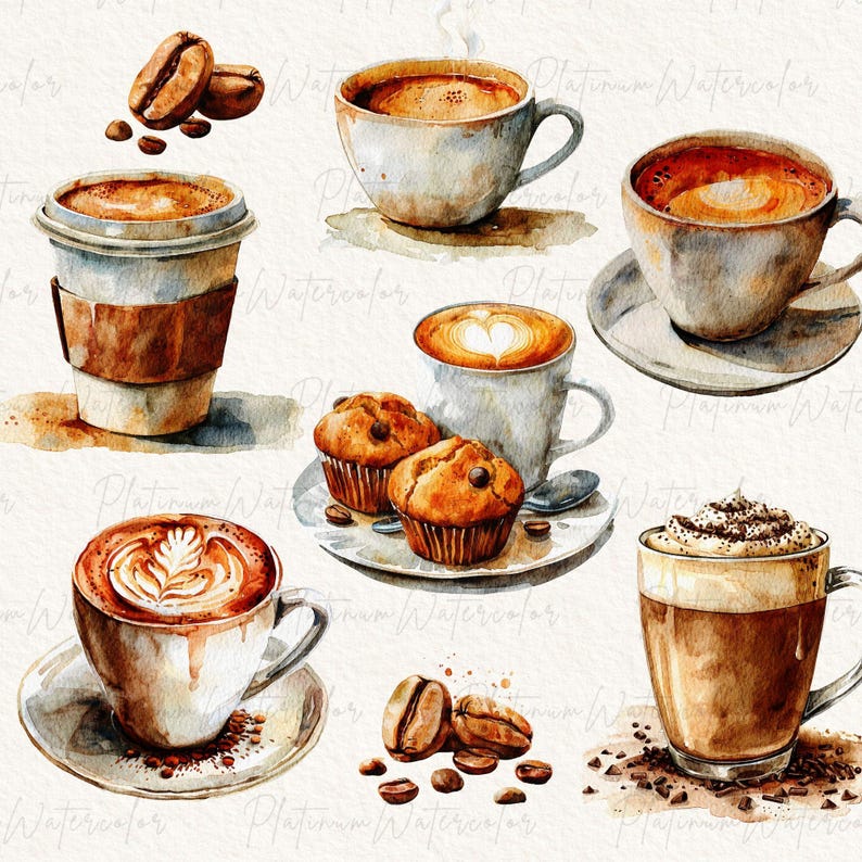 Watercolor Coffee Clipart Bundle PNG, Watercolor Coffe, Transparent ...