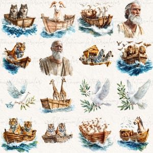 Noah's Ark PMG, Watercolor Clipart Bundle, Transparent Background ...