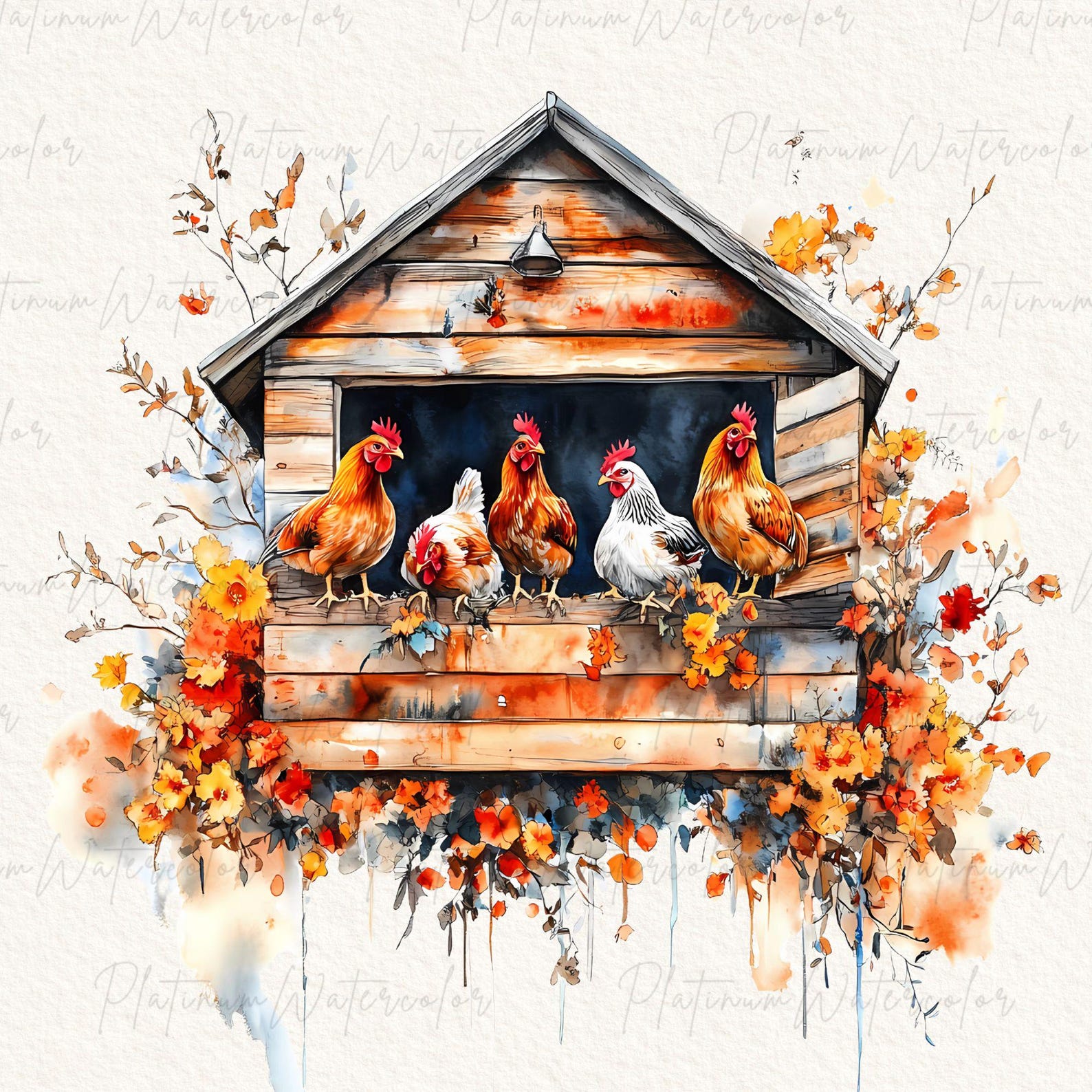 Chicken Coop Clipart, Watercolor Clipart, 10 PNG, Clipart Bundle ...