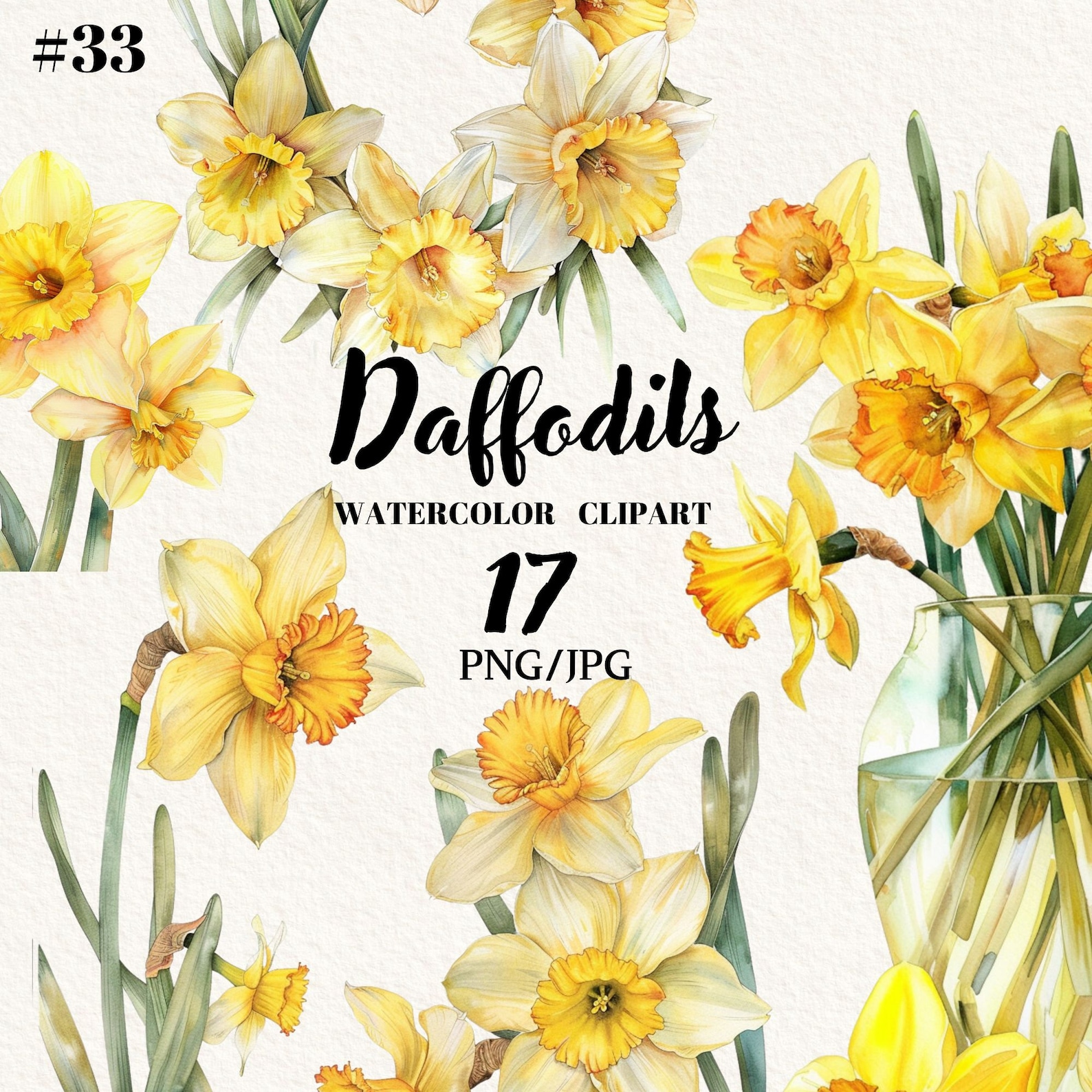 Watercolor Flowers Daffodil Easter Clipart, Clipart Bundle Daffodil ...
