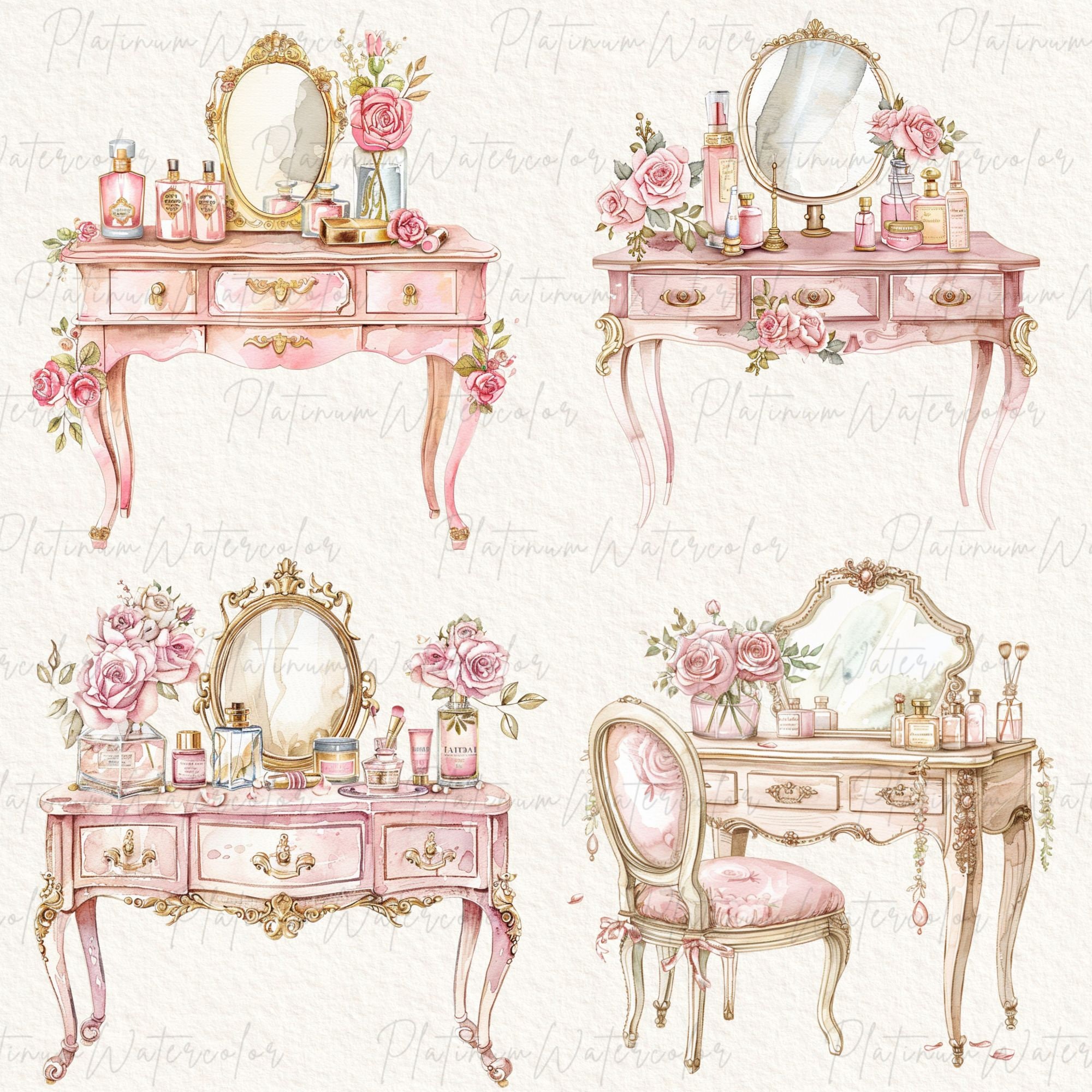Pink Princesse Dressing Table Clipart Bundle, Baby Girl Nursery ...