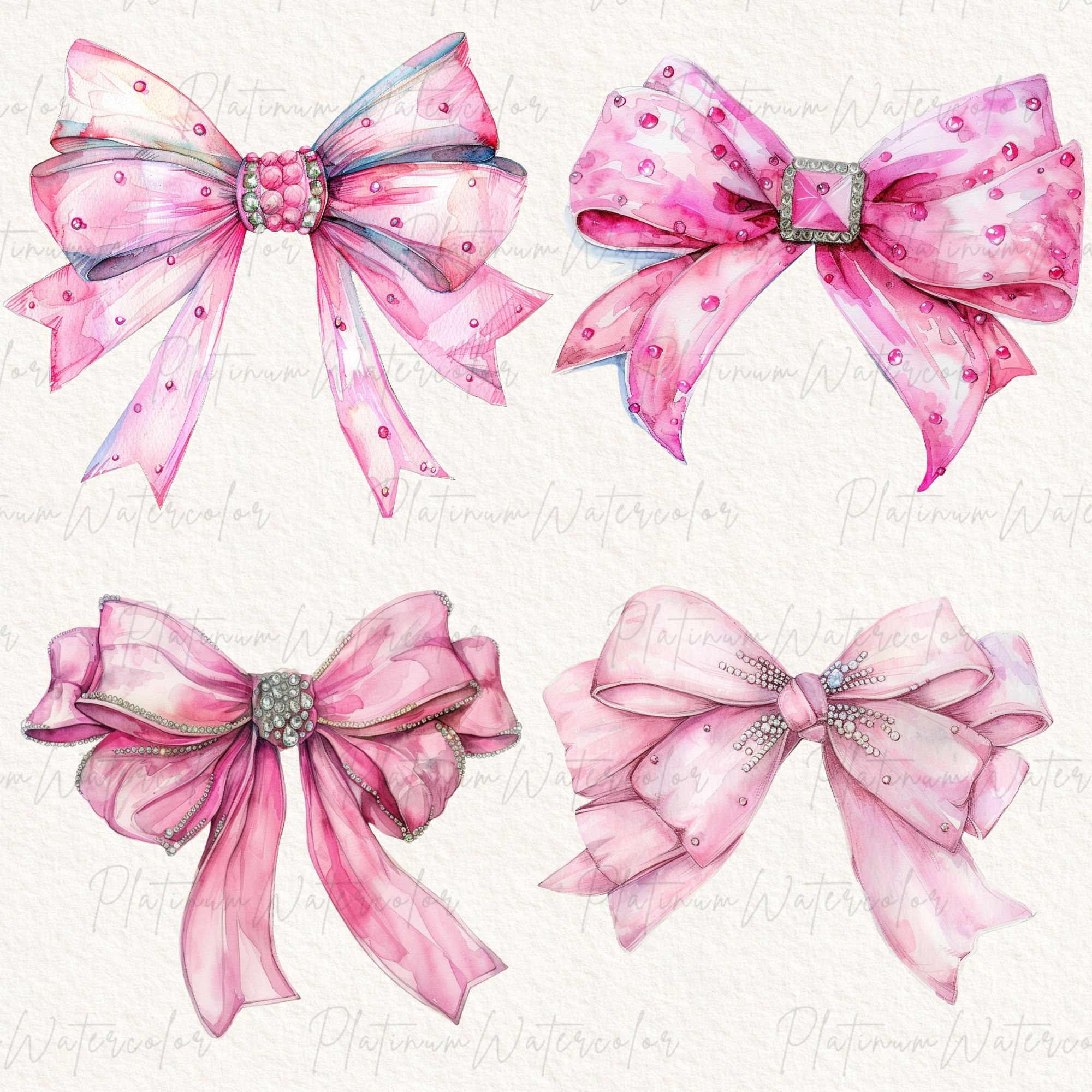 Pink Bow Digital Clipart, Watercolor Clipart, Bows Png, Transparent ...