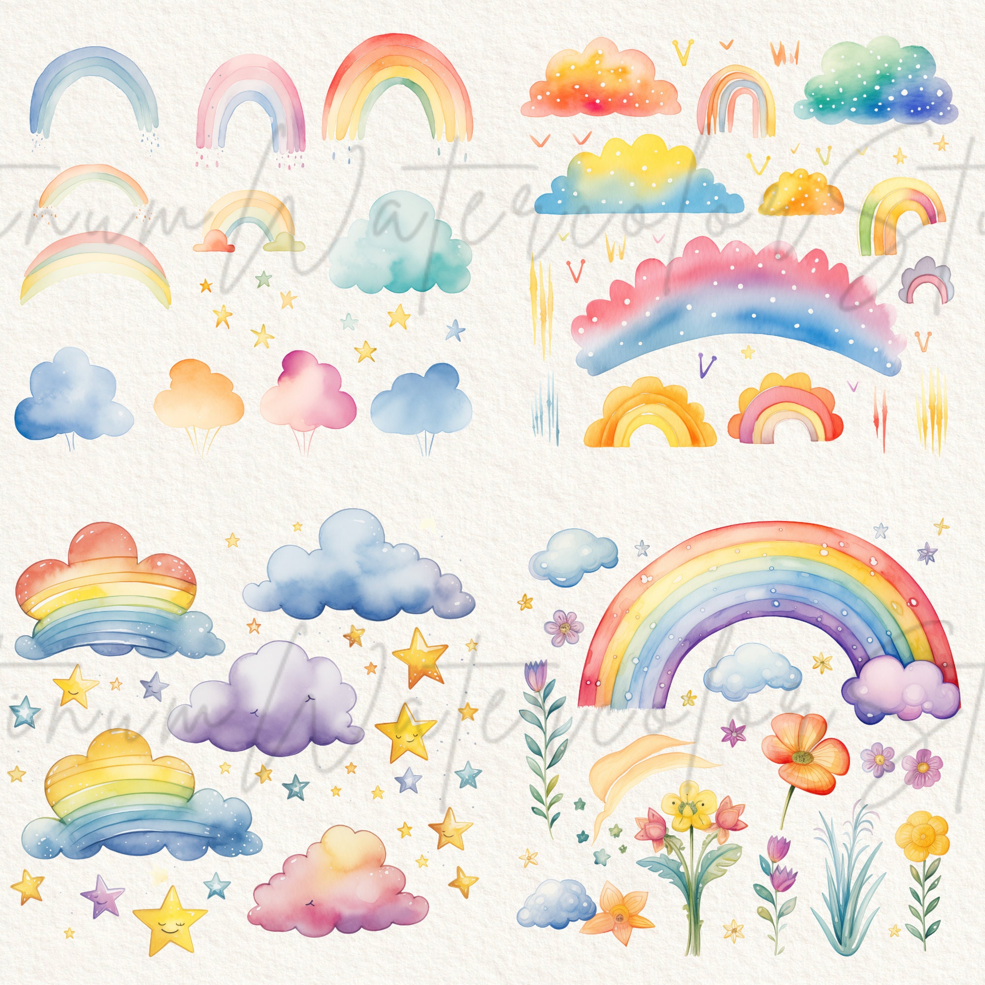 Rainbow Set Watercolor Clipart, Rainbow Bridge Clipart, Spring Clipart ...