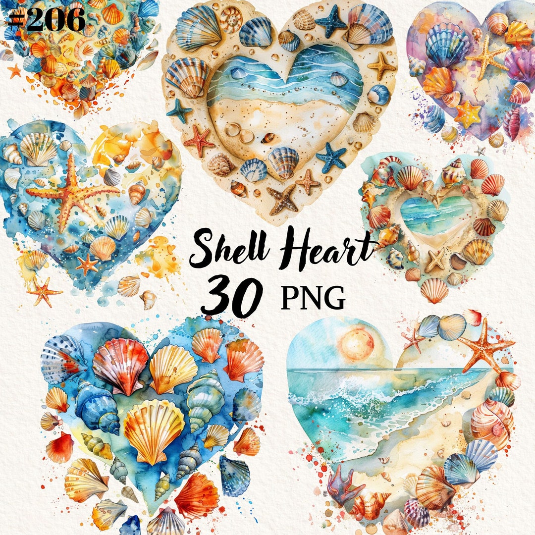 Seashell Heart Clipart Bundle, Ocean Clipart, Summer Clipart ...