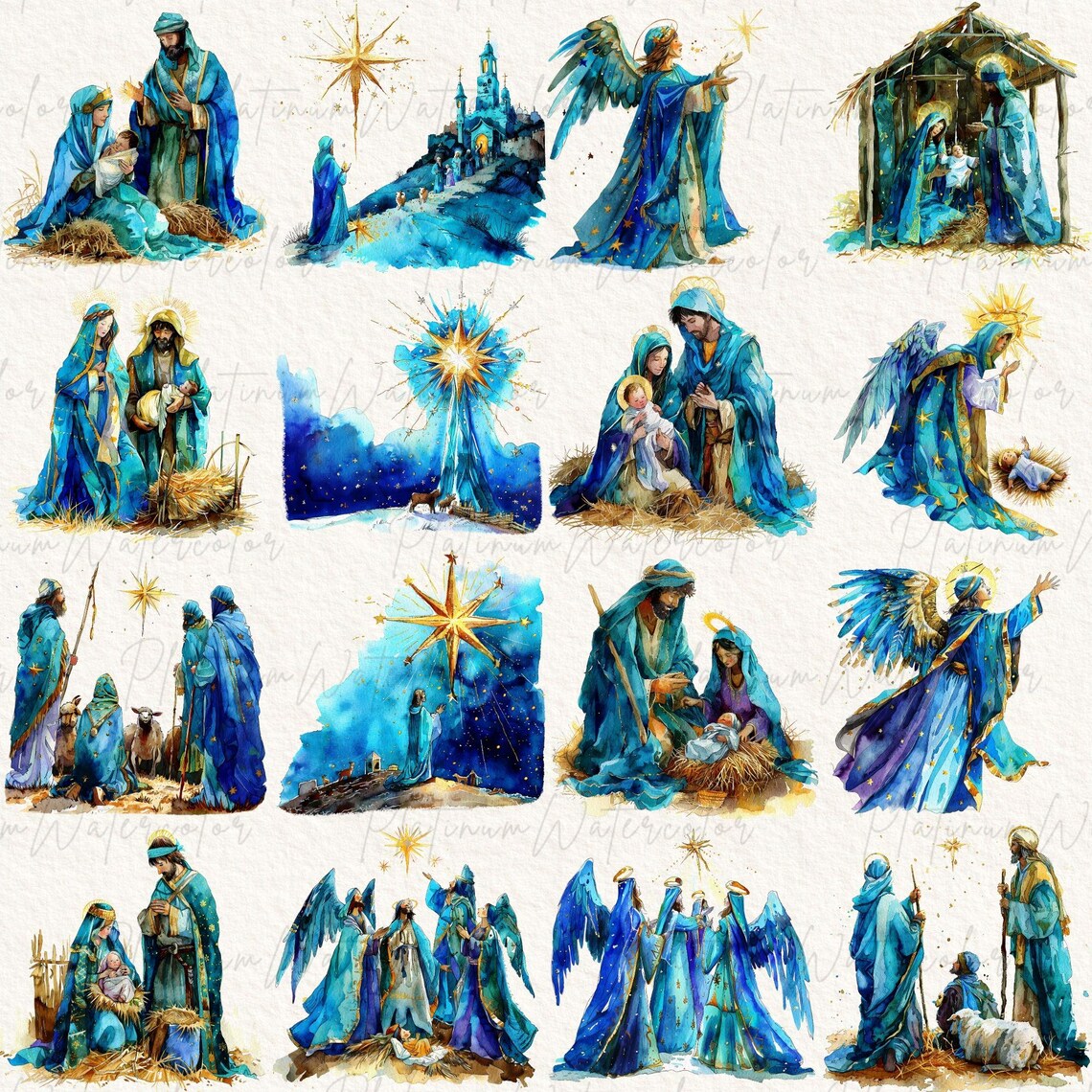 Nativity Set Clipart Bundle, Watercolor Christmas Clipart, Transparent ...