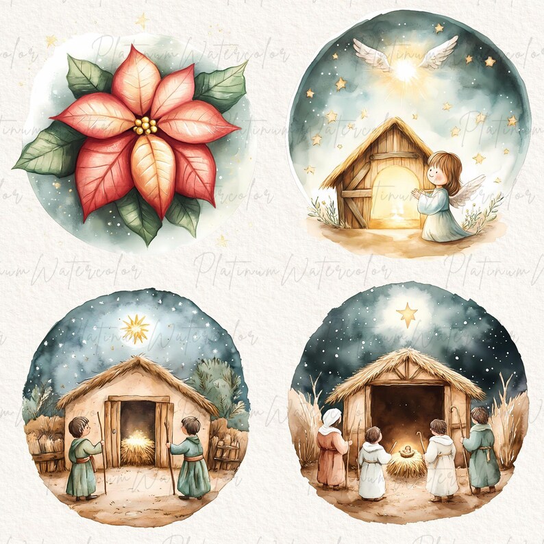 Nativity Set Clipart Bundle, Watercolor Christmas Clipart, Transparent ...