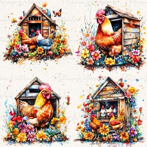 Chicken Coop Clipart, Watercolor Clipart, 10 PNG, Clipart Bundle ...