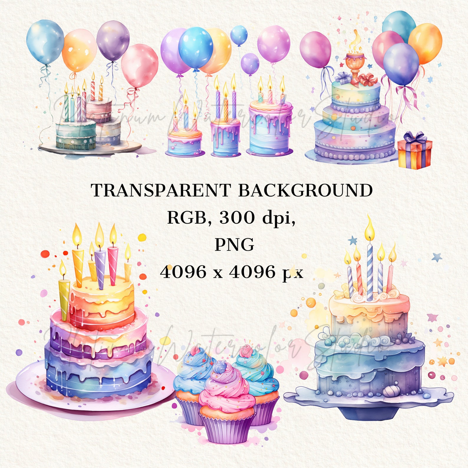 Birthday Party Cake Clipart Png, Clipart Bundle Party, Birthday Cards ...