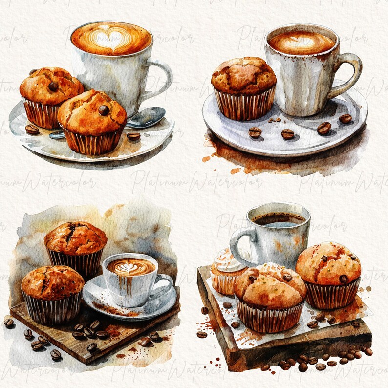 Watercolor Coffee With Muffins, Clipart Coffee Cup PNG, Transparent ...