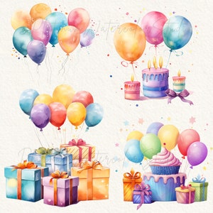 Birthday Balloons Cake Present Clipart Party, Birthday Doodles ...