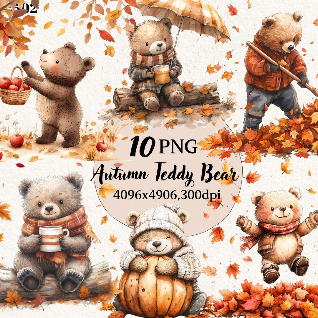 10 Autumn Teddy Bear, Cute Bear PNG, Bear Painting, Transparent ...