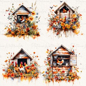 Chicken Coop Clipart, Watercolor Clipart, 10 PNG, Clipart Bundle ...