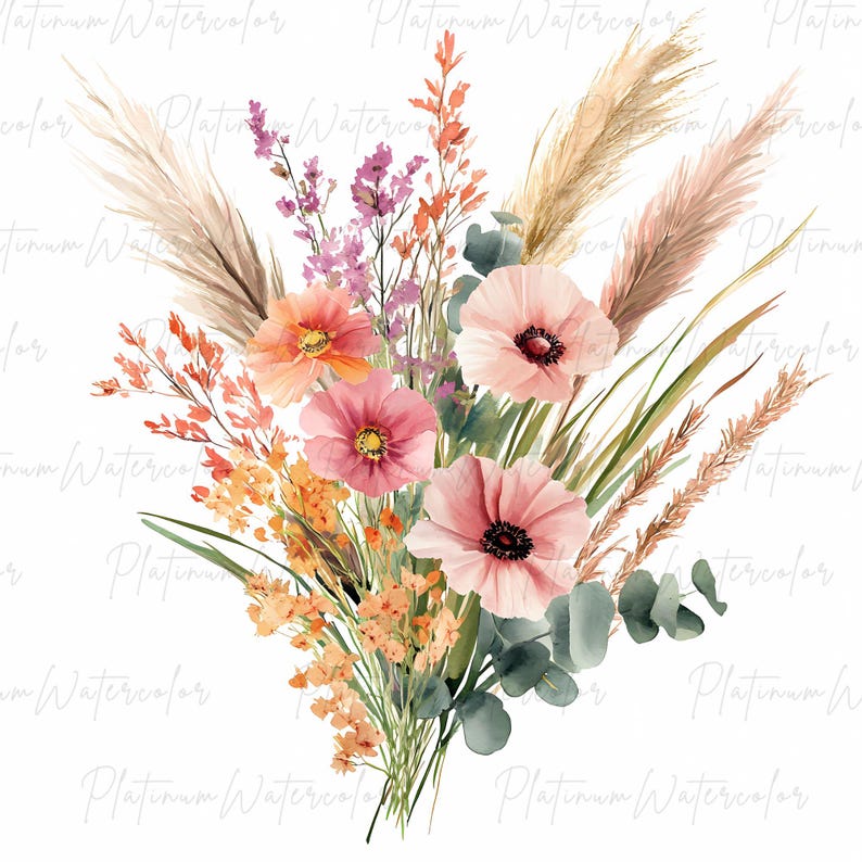 Boho Flowers Png Free, Boho Flowers for Printing, Flowers Clipartset ...