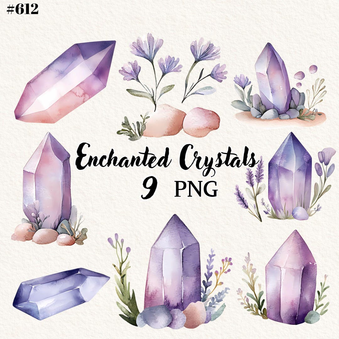 Enchanted Crystals Clipart, Elegant Watercolor Enchanted Crystals ...