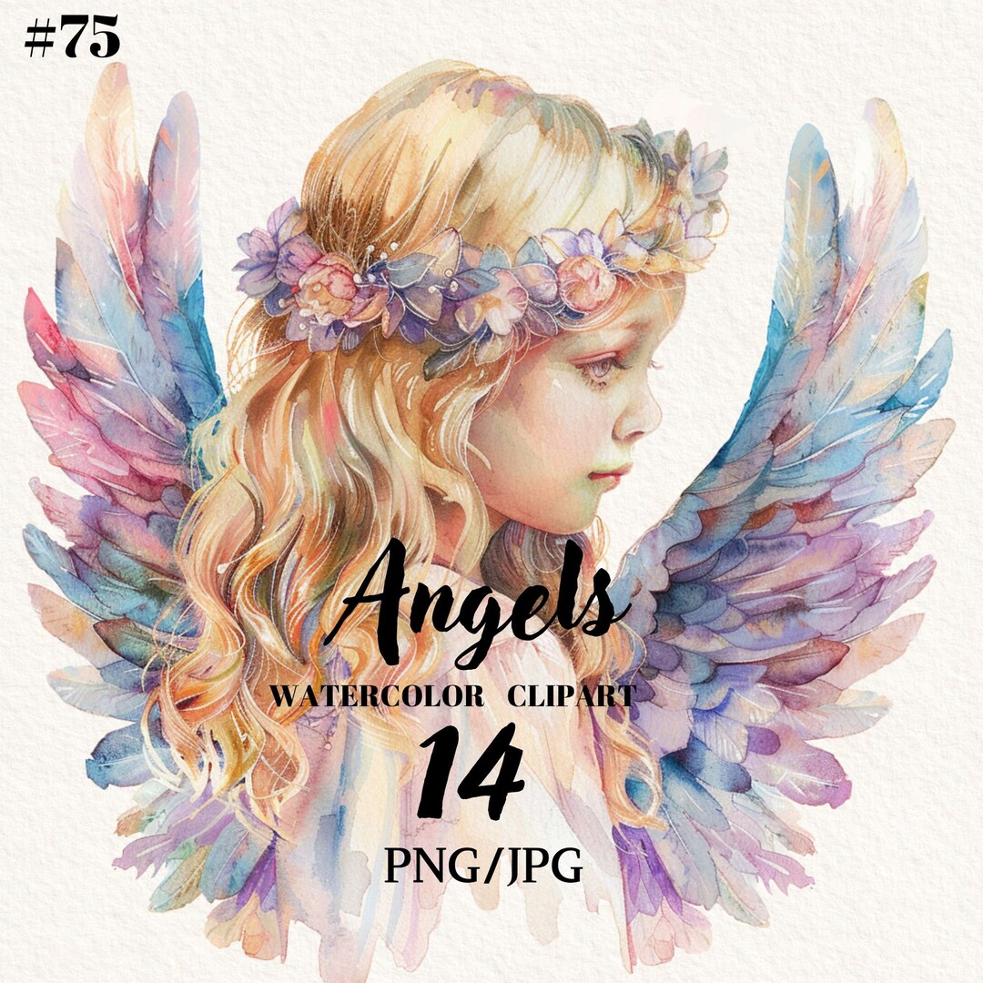 Cute Angel Watercolor Clipart , Angel Babies Png Bundle Design, Angel Girl Clipart Watercolor ...