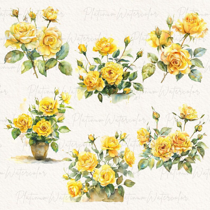 Flower Vase, Yellow Roses Clipart Png, Watercolor Yellow Rose Clipart ...
