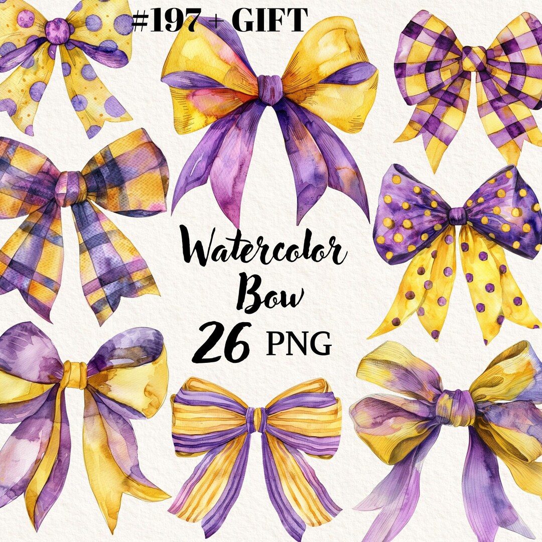 Watercolor Ribbon Clip Art, Watercolor Bows Set, Transparent Background ...