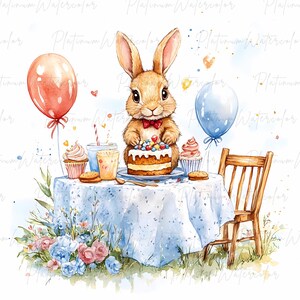 9 JPG Happy Birthday Clipart Bunny, Instant Download, Commercial Use ...