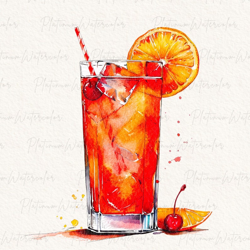 Rum Punch Watercolor Clipart Drink, Signature Drink , Bar Menu ...
