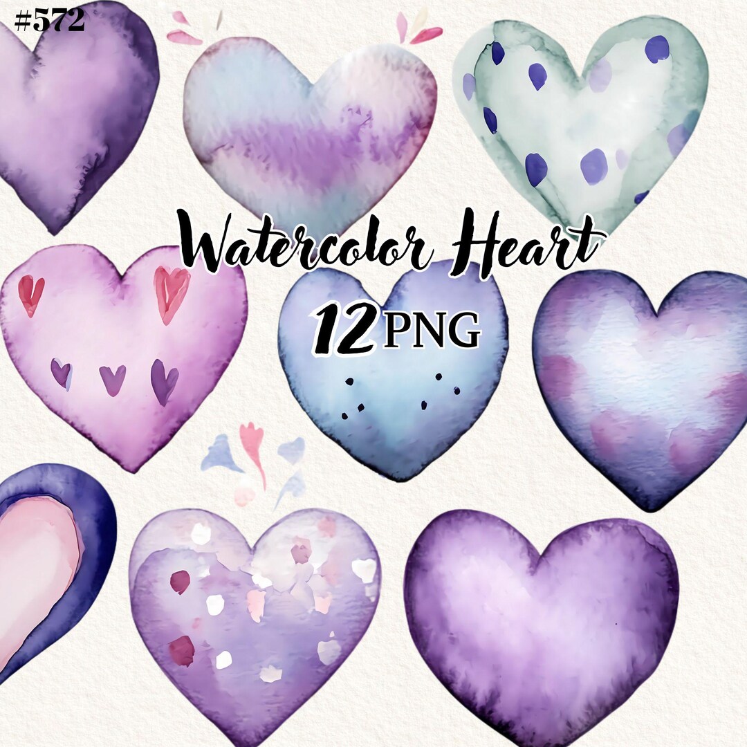 Heart Clipart, Watercolor Heart, Clipart Bundle, Transparent Background ...
