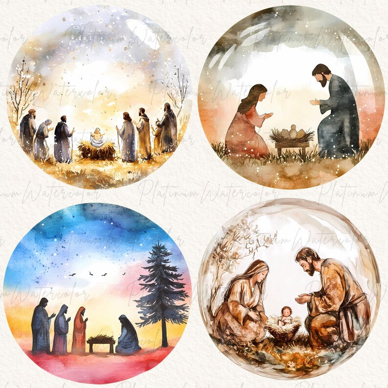Nativity Set Clipart Bundle, Watercolor Christmas Clipart, Transparent ...