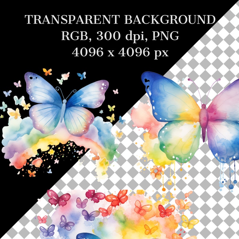 Watercolor Rainbow Butterfly Clipart, Spring Clipart, Summer Clipart ...