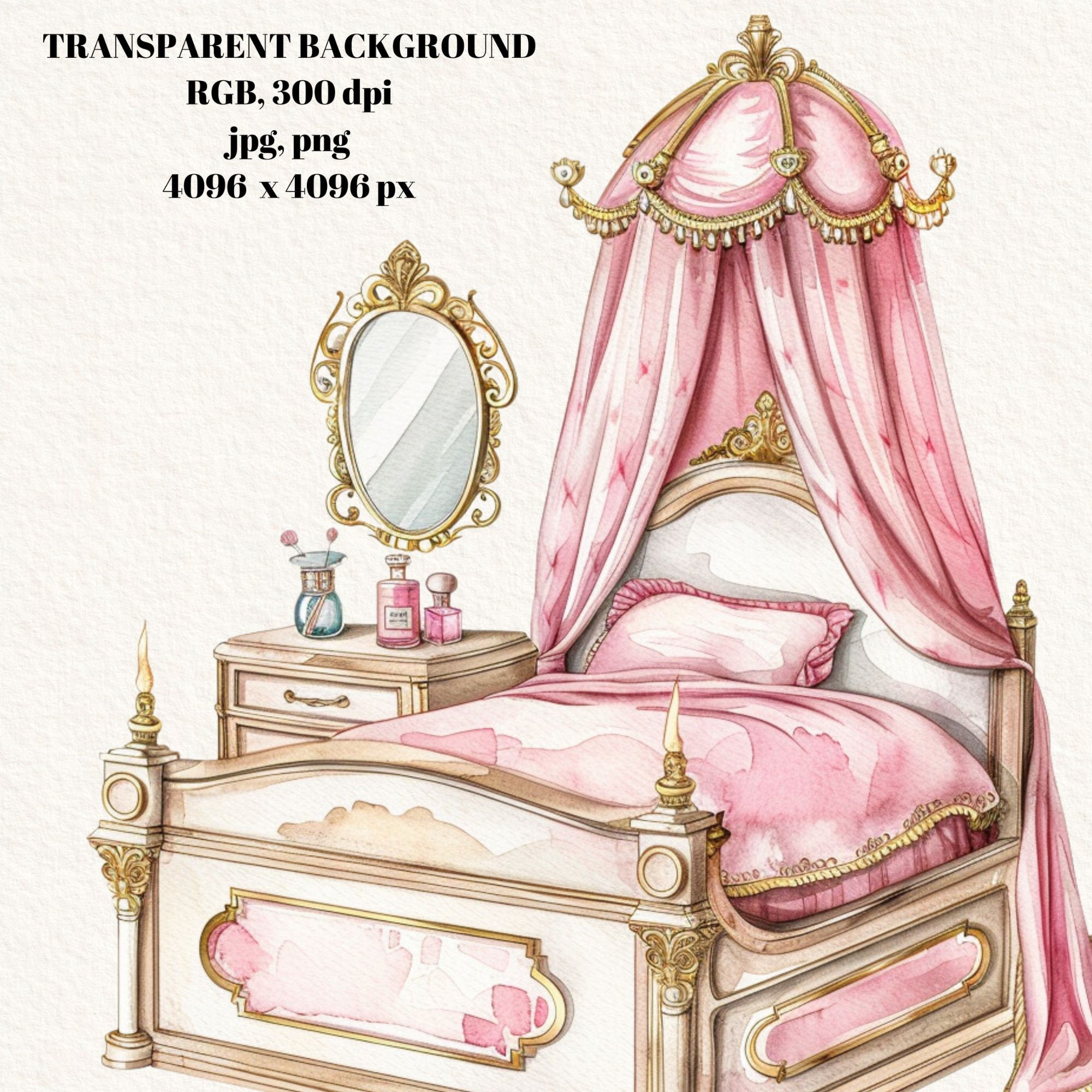 Princess Bed Clipart Bundle, Baby Girl Nursery Decor, Pink Princess Png ...