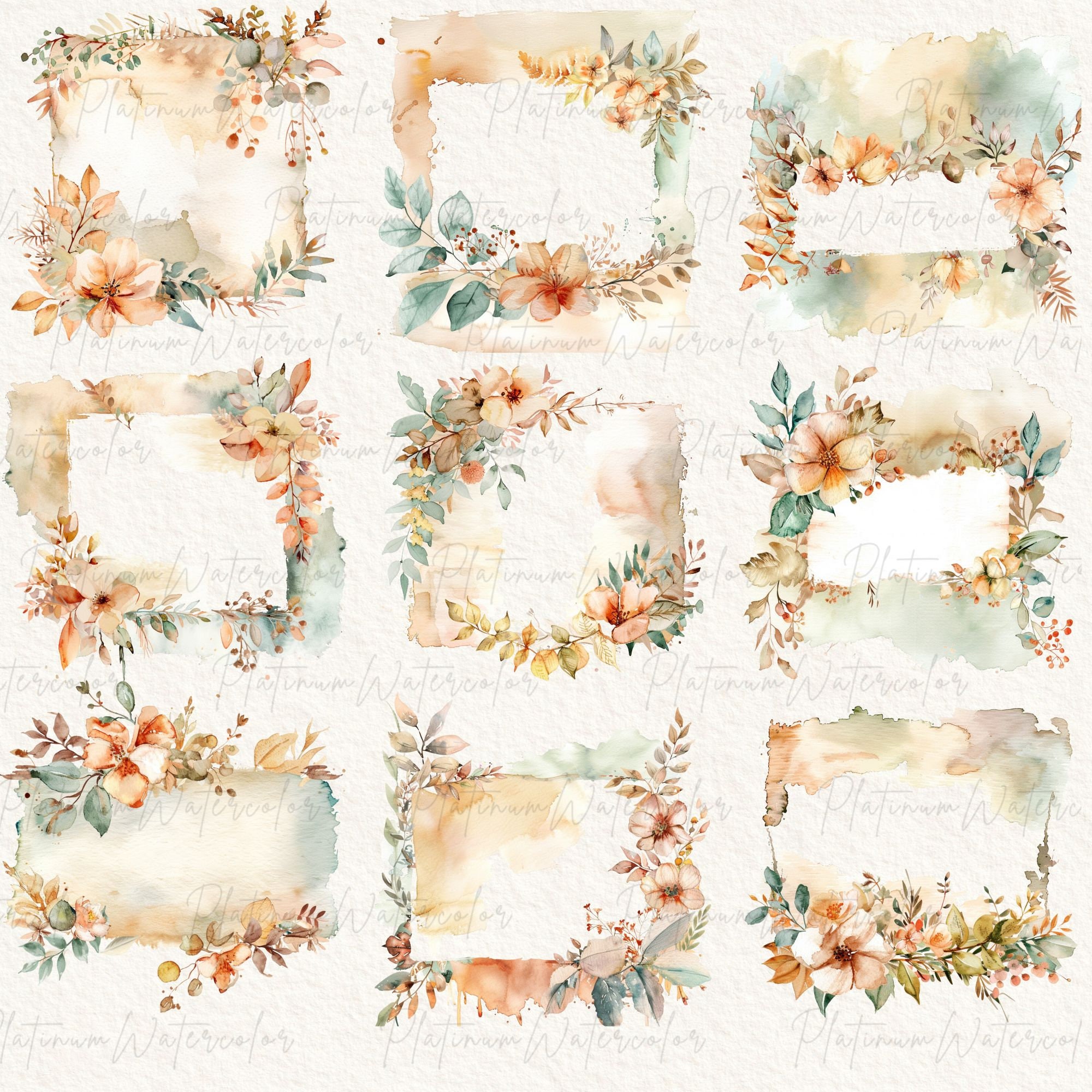 Watercolor Flowers Label PNG Grafic, Wedding Flowers Invitation Clipart ...