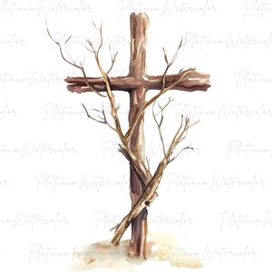 Cross Made of Branches Clipart, 10 PNG, Watercolor Digital Art for ...