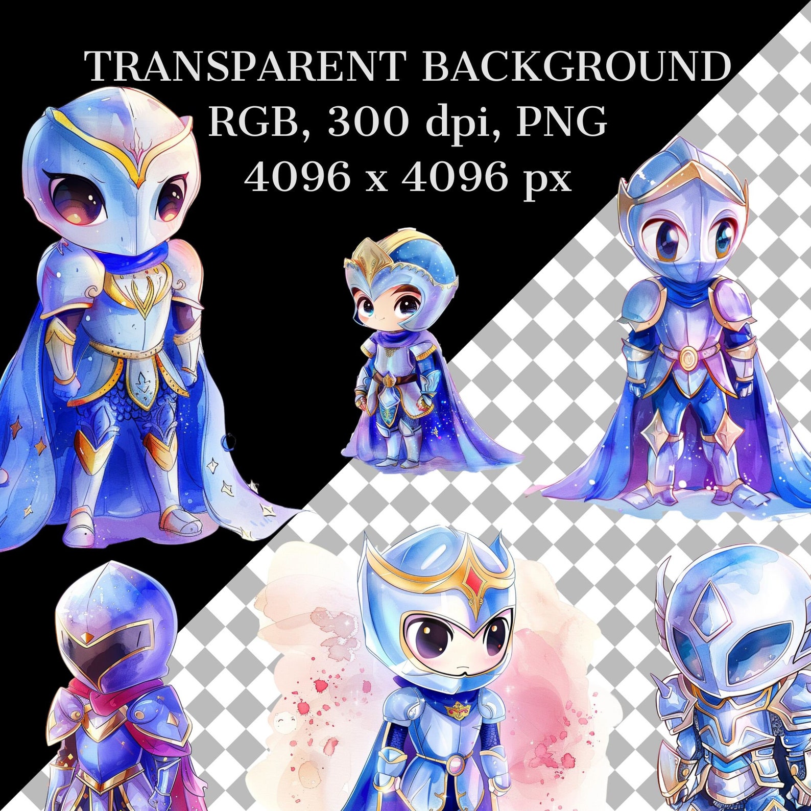 Knight Clipart Bundle, Baby Boy Shower, Transparent Background, Digital ...