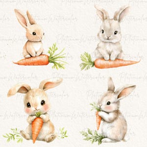 10 Bunny With Carrot Clipart Bundle, Easter Bunny, Spring Clipart ...