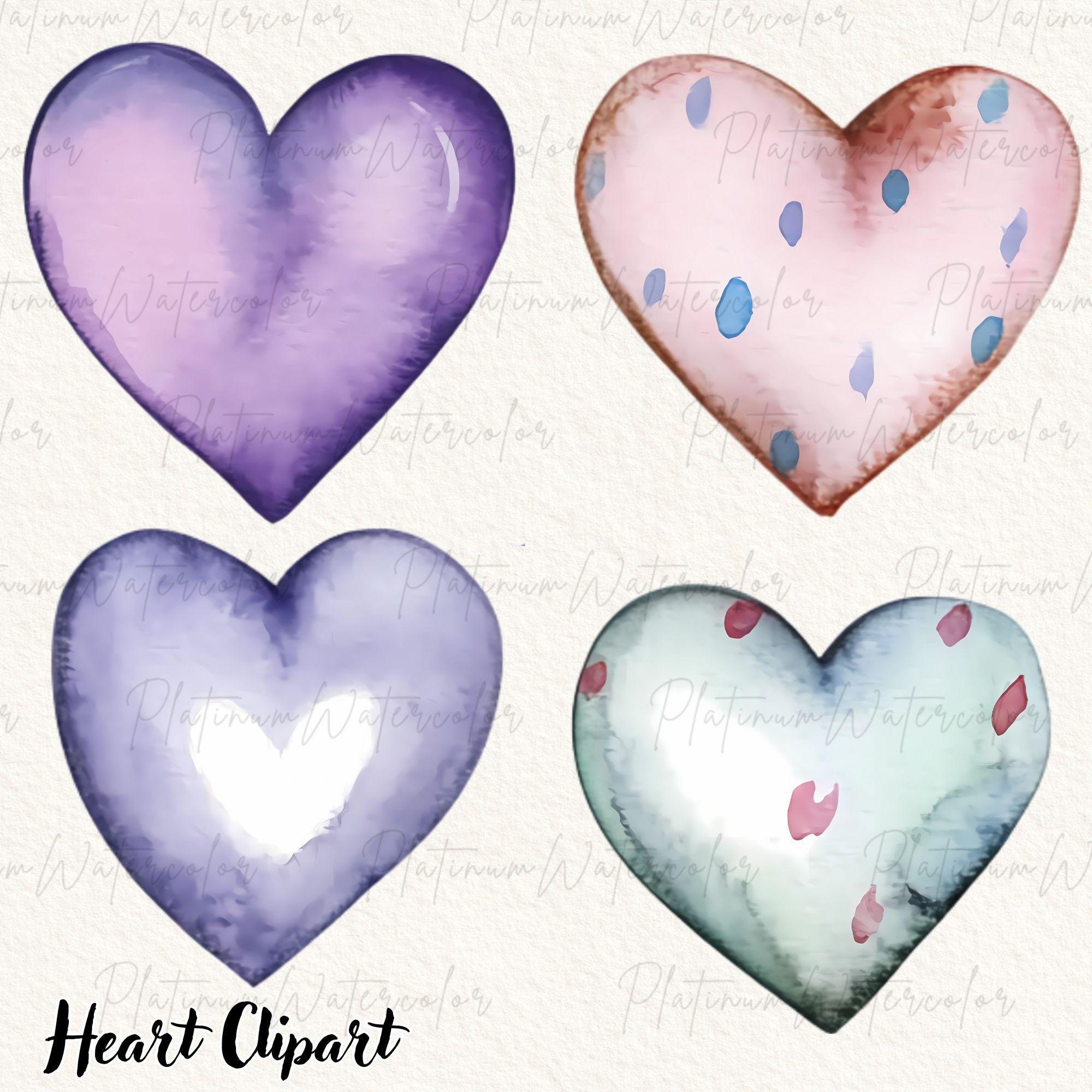 Heart Clipart Bundle, Valentines Png, Watercolor Clipart, Transparent ...
