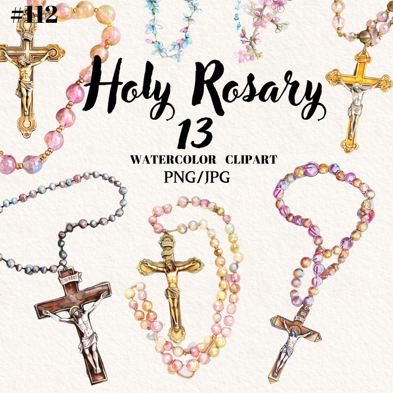 Holy Rosary Clipart, Jesus Cross Clipart, Watercolor Clipart ...