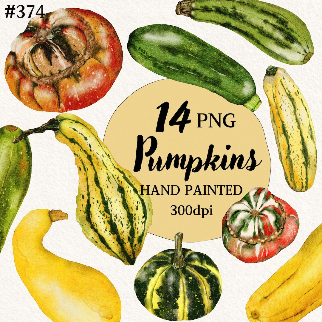 Hand Painted Pumpkins Watercolor Clipart Bundle, Transparent Background ...