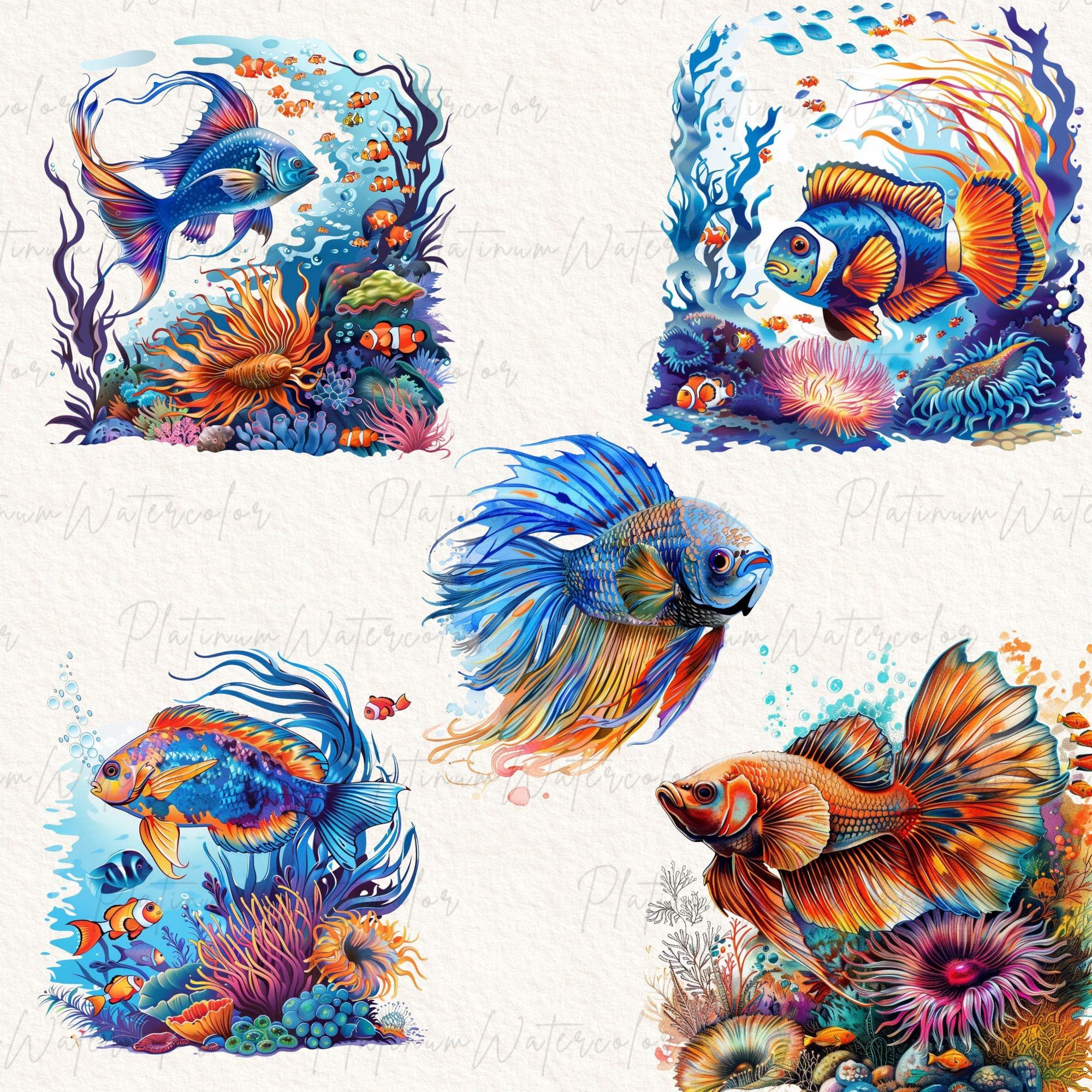 Fish Ocean Clipart Bundle, Sea Animals, Sea World Clipart, Transparent ...