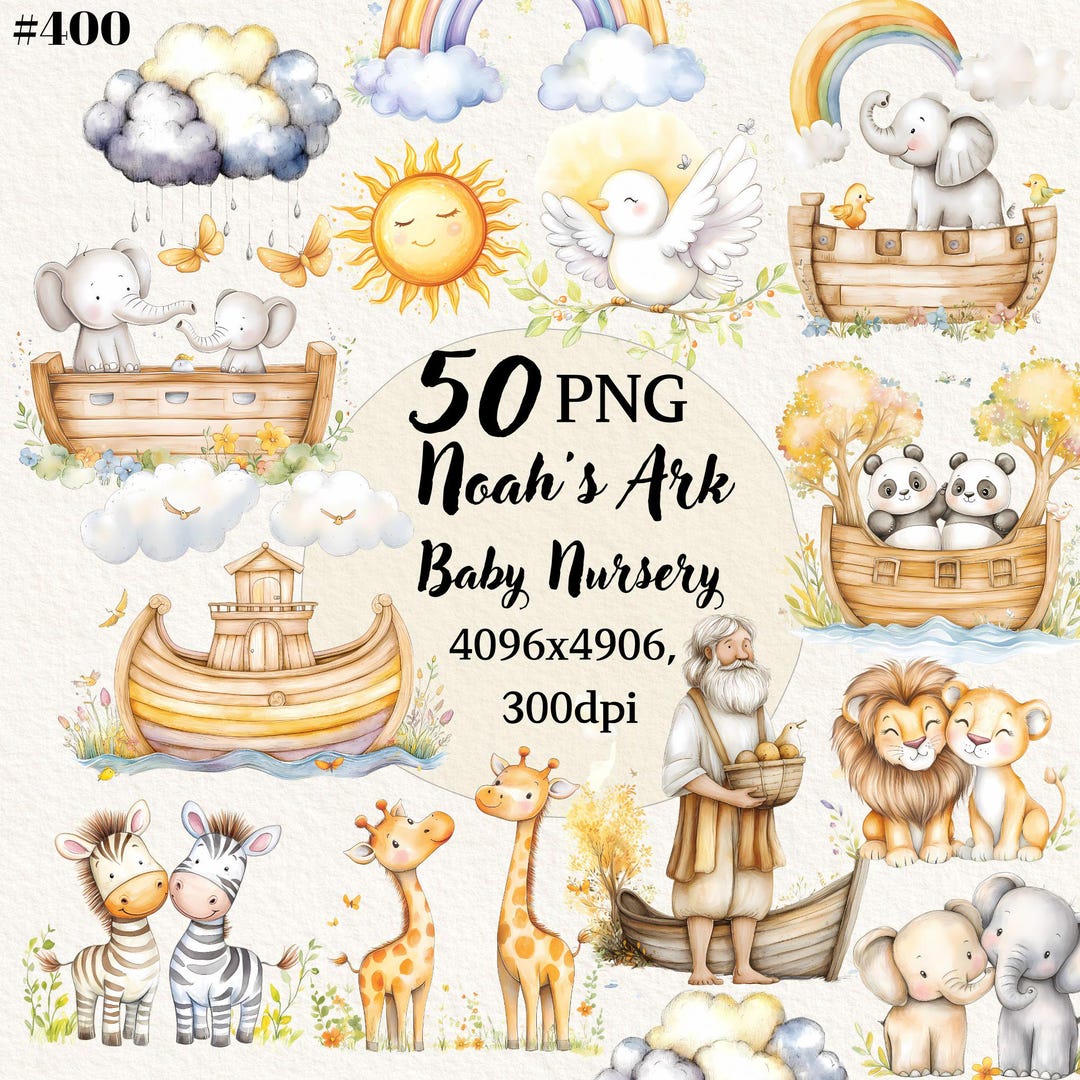 Noahs Ark Nursery Decor Clipart Bundle, Transparent Background, Digital ...
