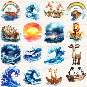 Noah's Ark PMG, Watercolor Clipart Bundle, Transparent Background ...