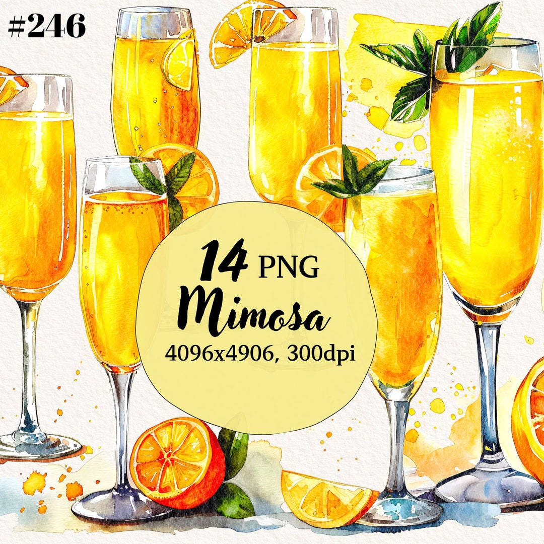 Mimosa Clipart Bundle, Watercolor Drinks Menu, Transparent Background ...