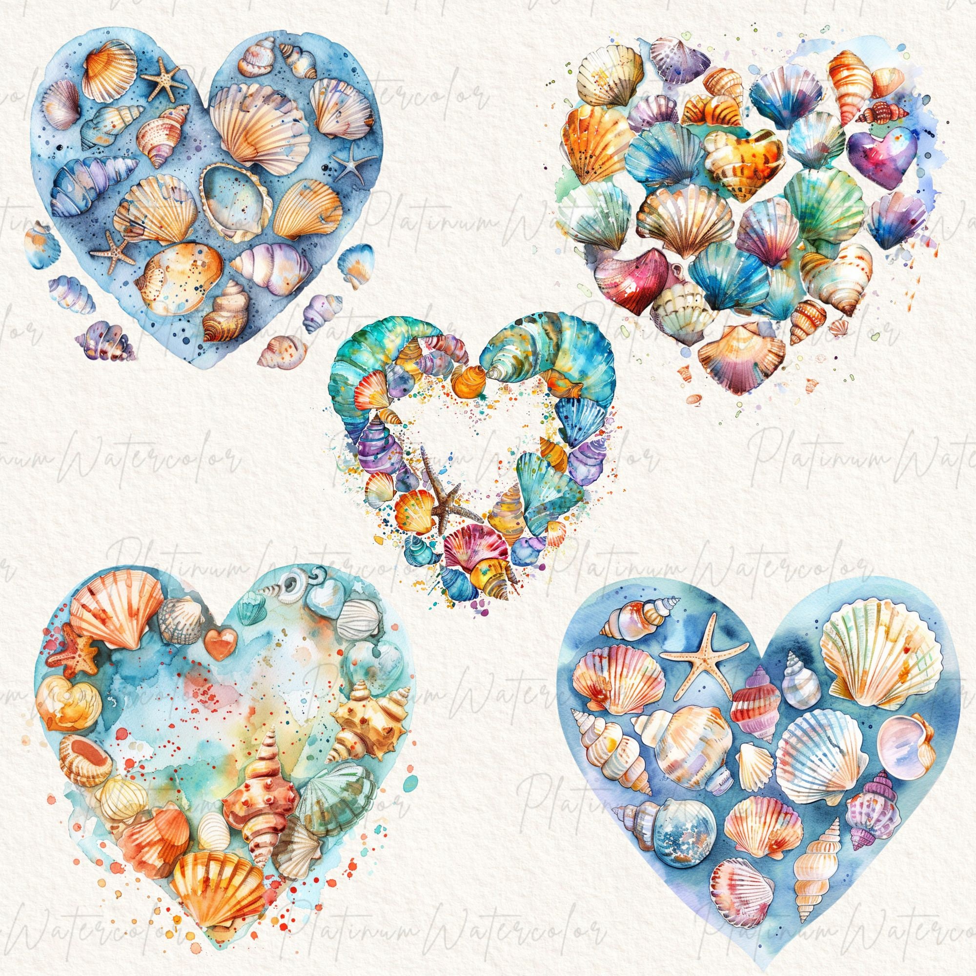 Seashell Heart Clipart Bundle, Ocean Clipart, Summer Clipart ...