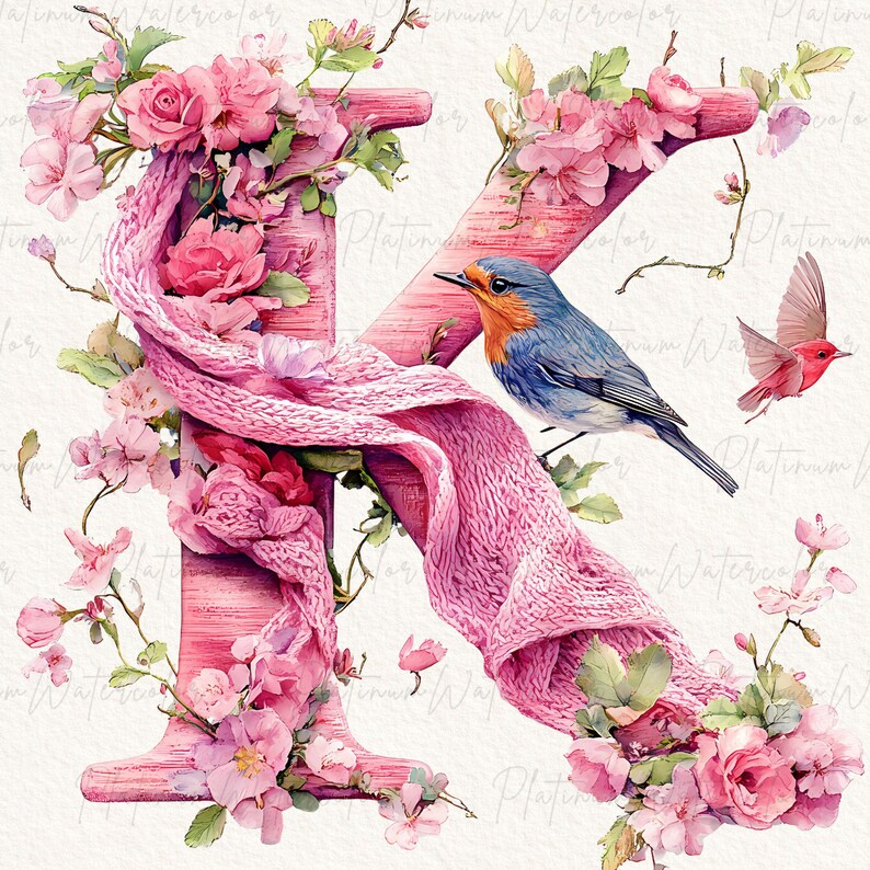 Alphabet Png, Floral Alphabet Png, Spring Clipart, Pink Flower Clipart ...