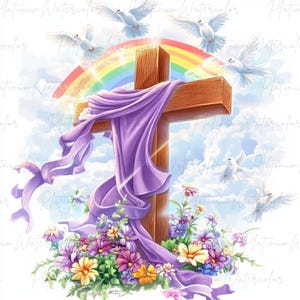 Cross With Purple Fabric Draped Over It, Easter Cross Clipart, Digital ...