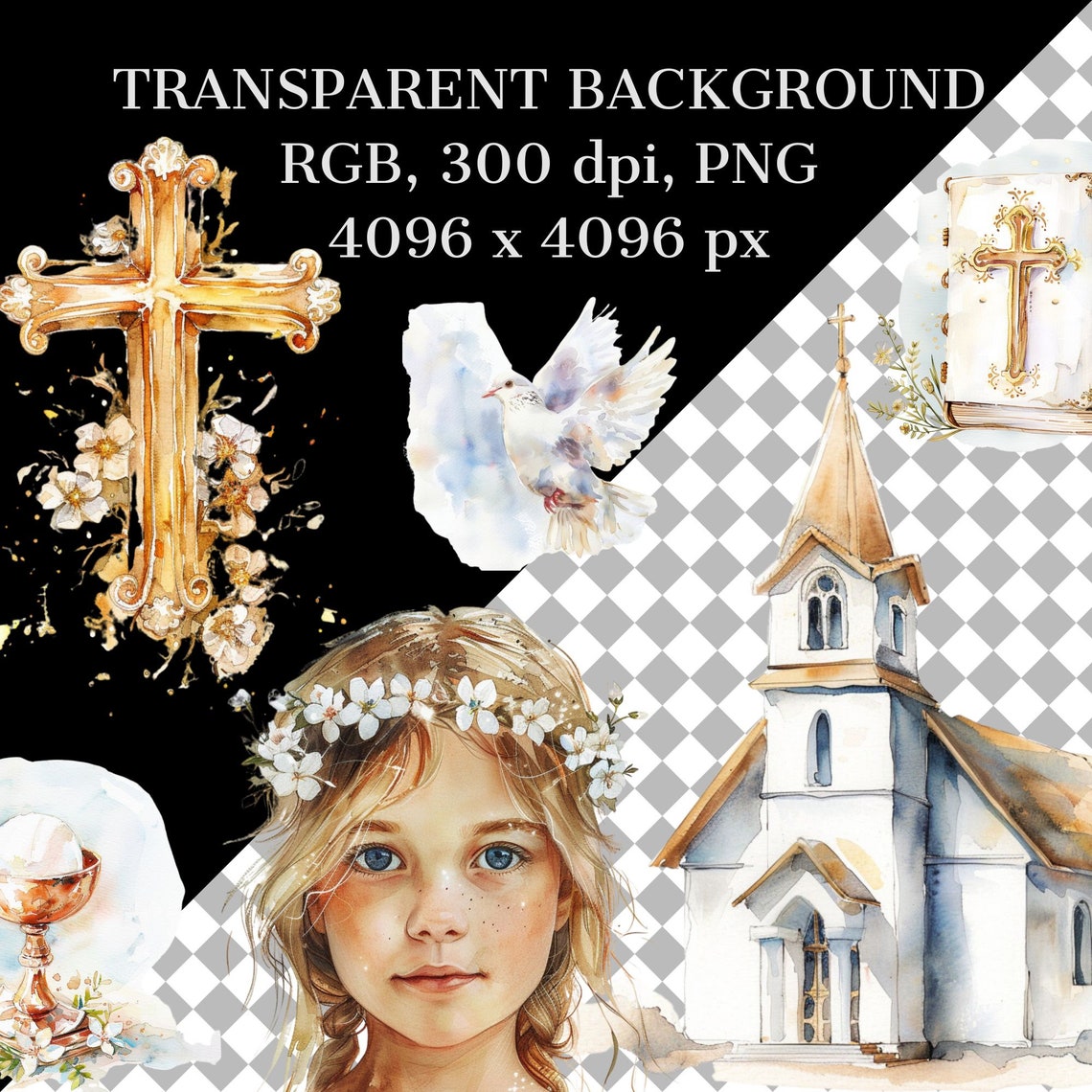 Catholic Watercolor, First Communion Boy Girl, First Holy Communion ...