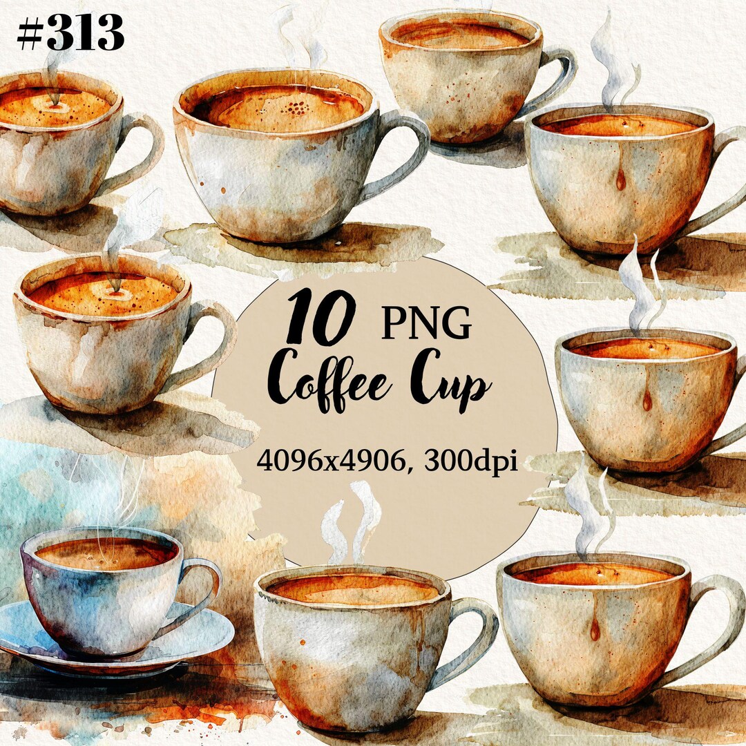 Watercolor Coffee Cup, Clipart Bundle, Transparent Background, Digital ...