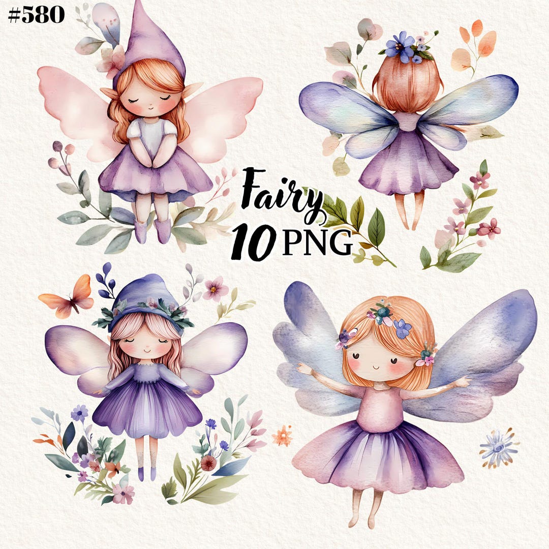 Charming Fairy Clipart Set - 10 PNG Designs, Floral Fairies, Instant ...