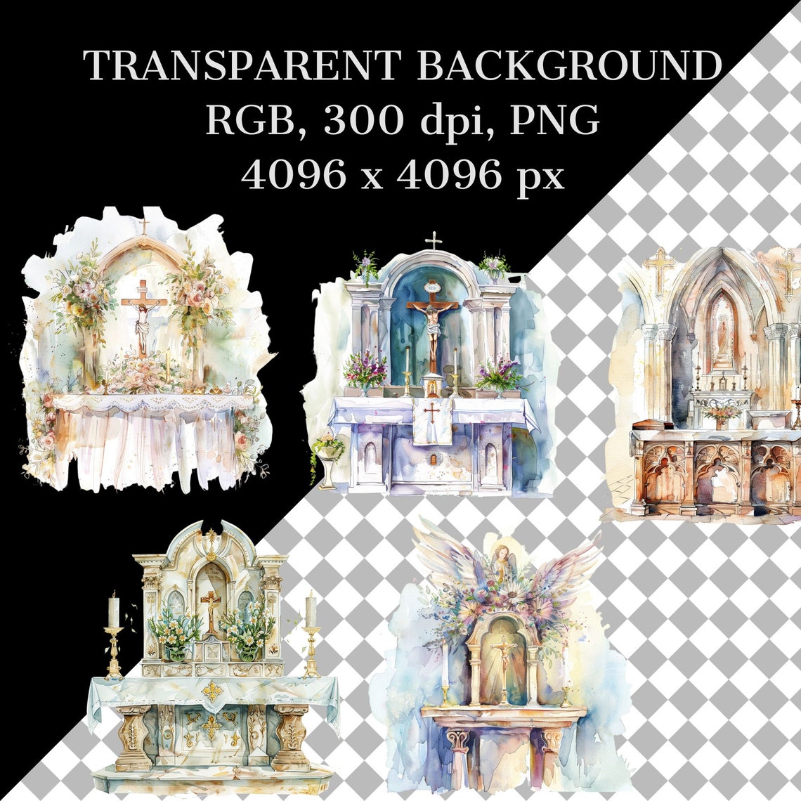 Catholic Altar, Church Altar Flowers Clipart, Catholic Watercolor ...