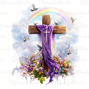 Cross With Purple Fabric Draped Over It, Easter Cross Clipart, Digital ...