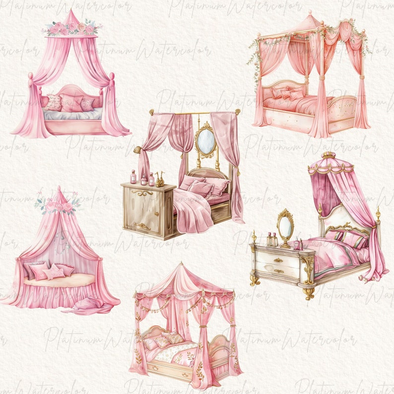 Princess Bed Clipart Bundle, Baby Girl Nursery Decor, Pink Princess Png ...